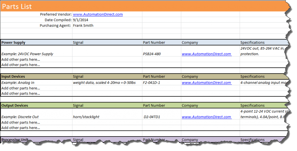 Equipment Specification Template For Automation Projects